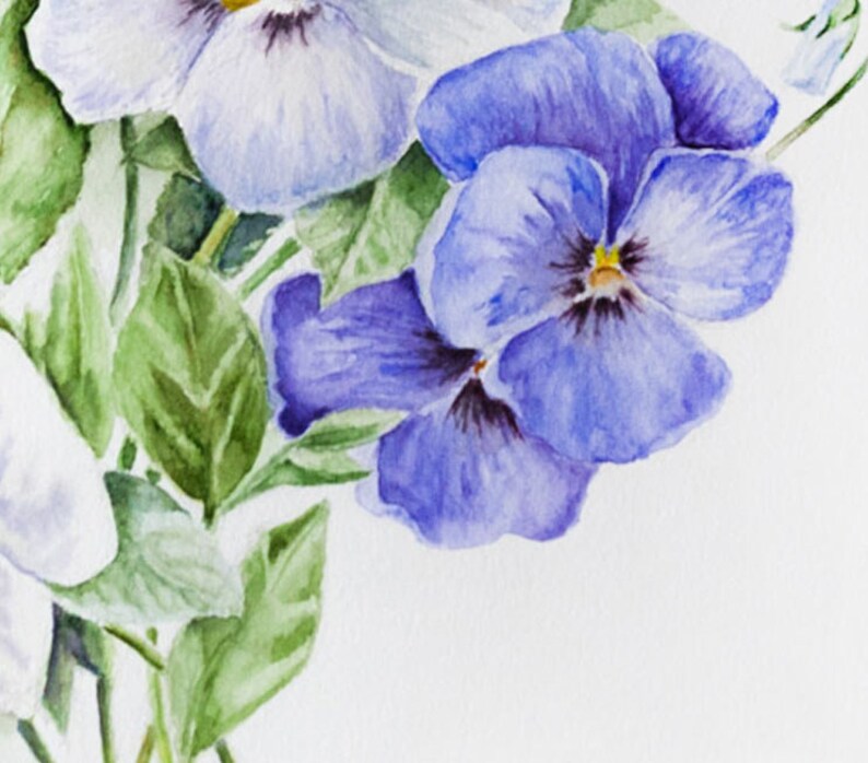 Watercolor Panises Flowers Card. Blue Flowers Printable Note Blank ...