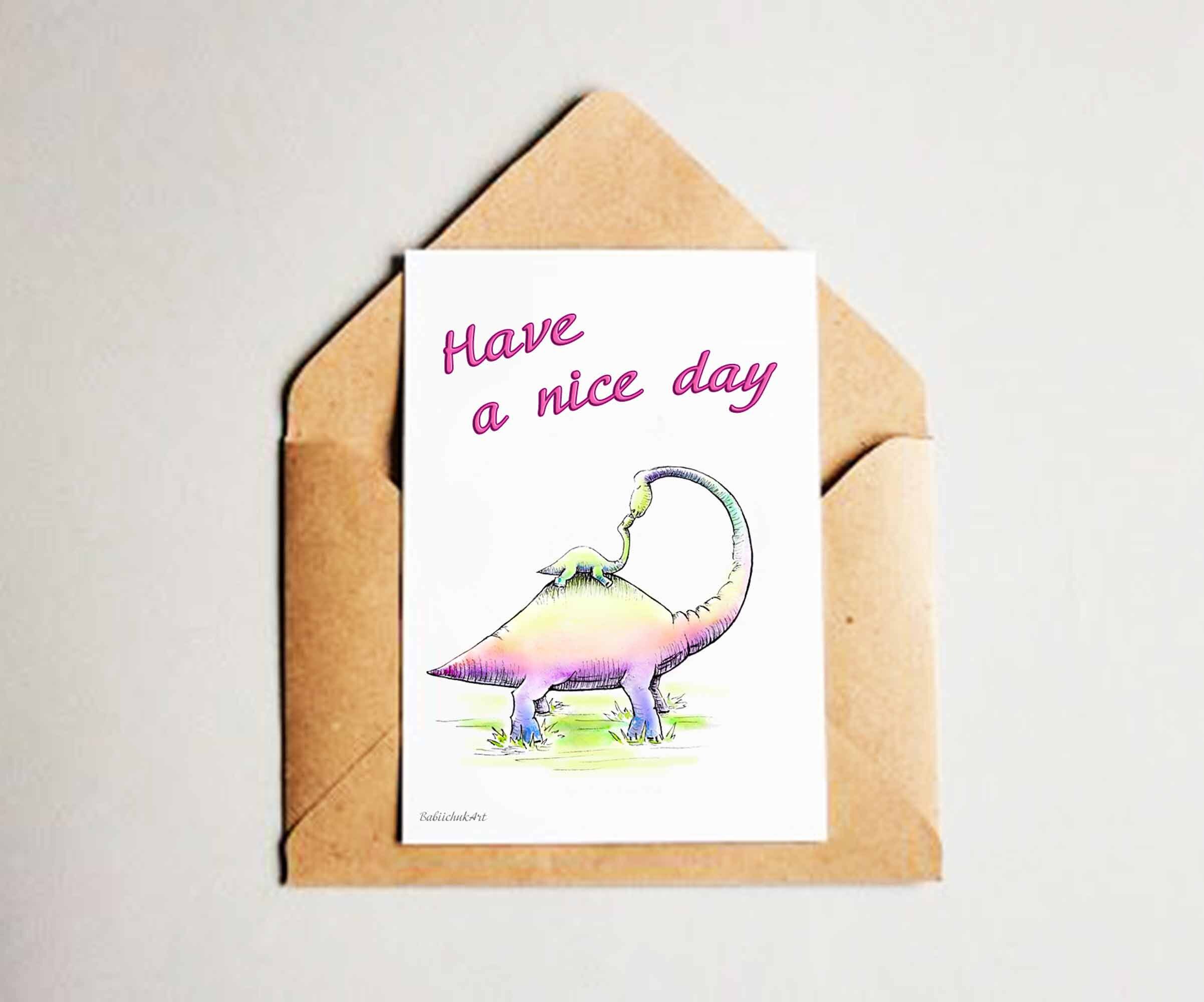 Watercolor Dinosaur Printable Blank Card, Greeting Card. PNG, JPG ...