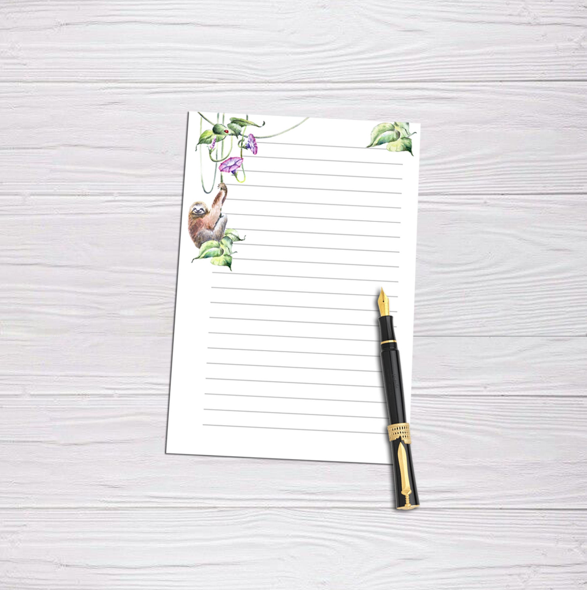 Sloth Printable Stationery Note Card. Sloth Watercolor Stationary Set ...