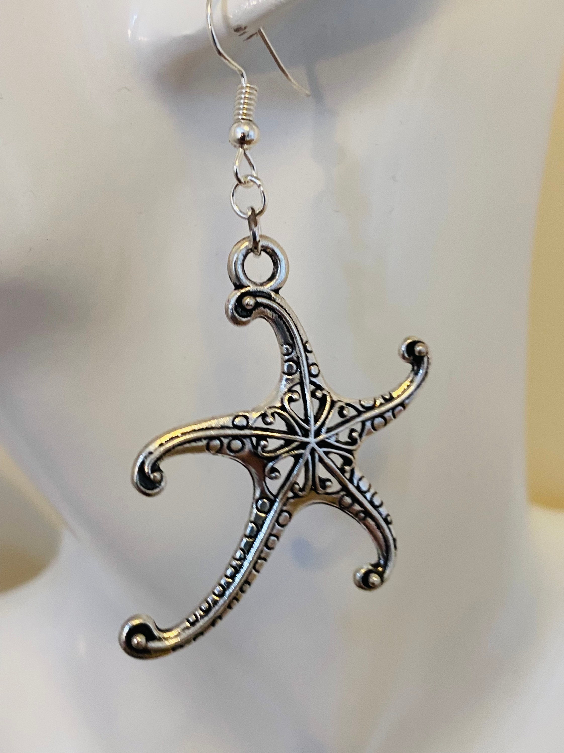 Silver Starfish Earrings Large Silver Starfish Starfish - Etsy