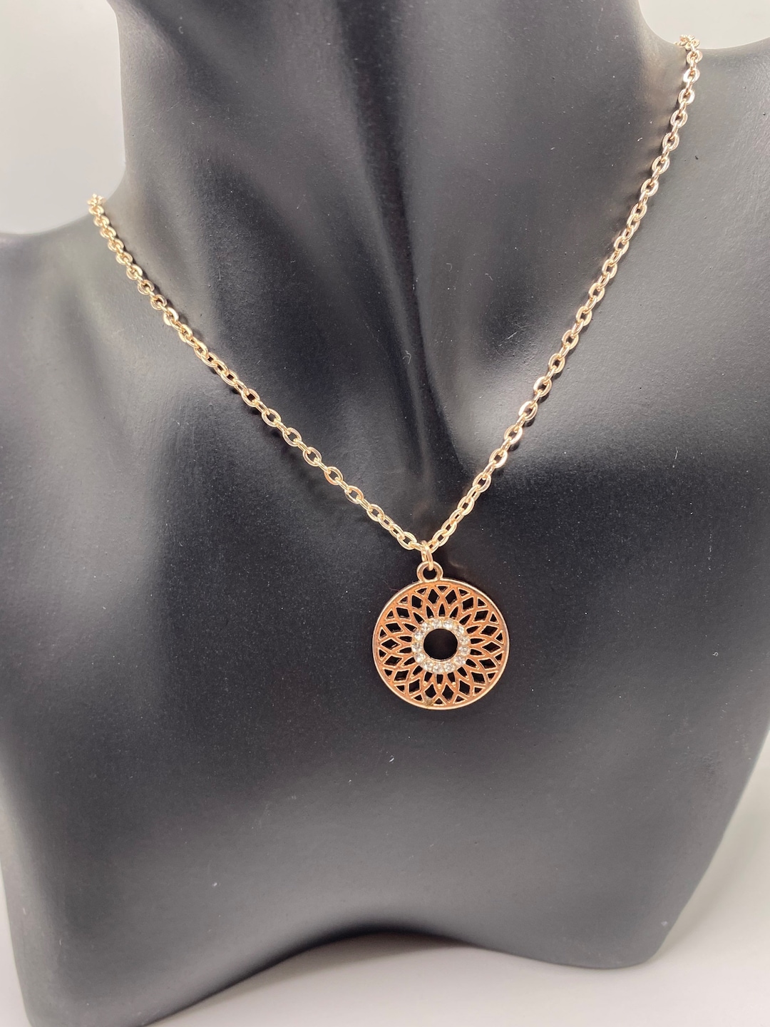 Rose Gold Crystal Necklace Rose Gold Diamanté Pendant Rose Gold ...