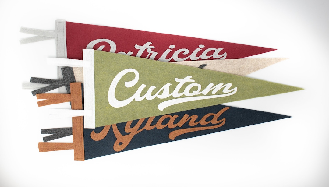 Vintage Script Pennant Flag Sewn Detail Customizable Pennant Choose ...