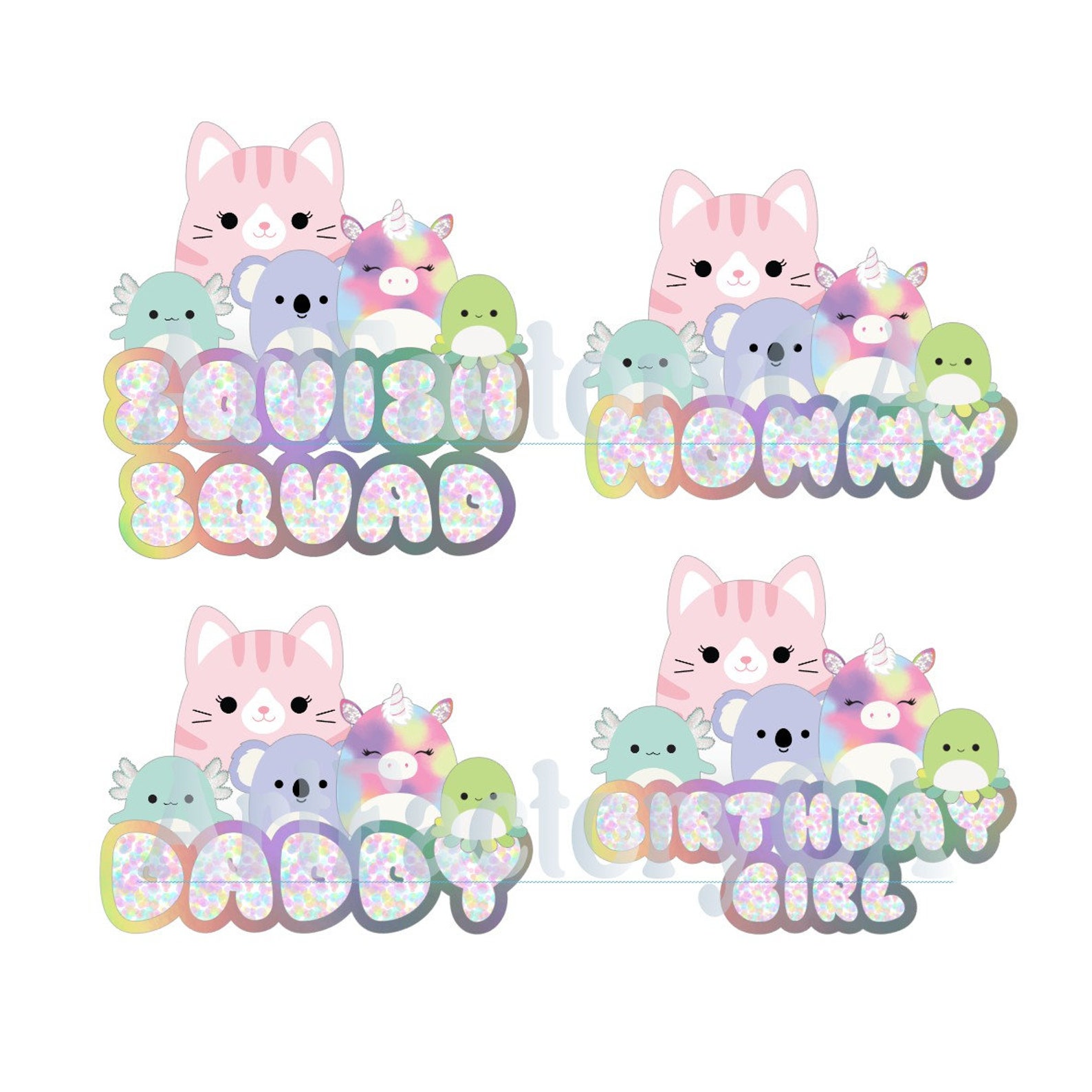 Squishmallow Pastel Colors T-shirt Design Family Bundle - SVG, PNG ...