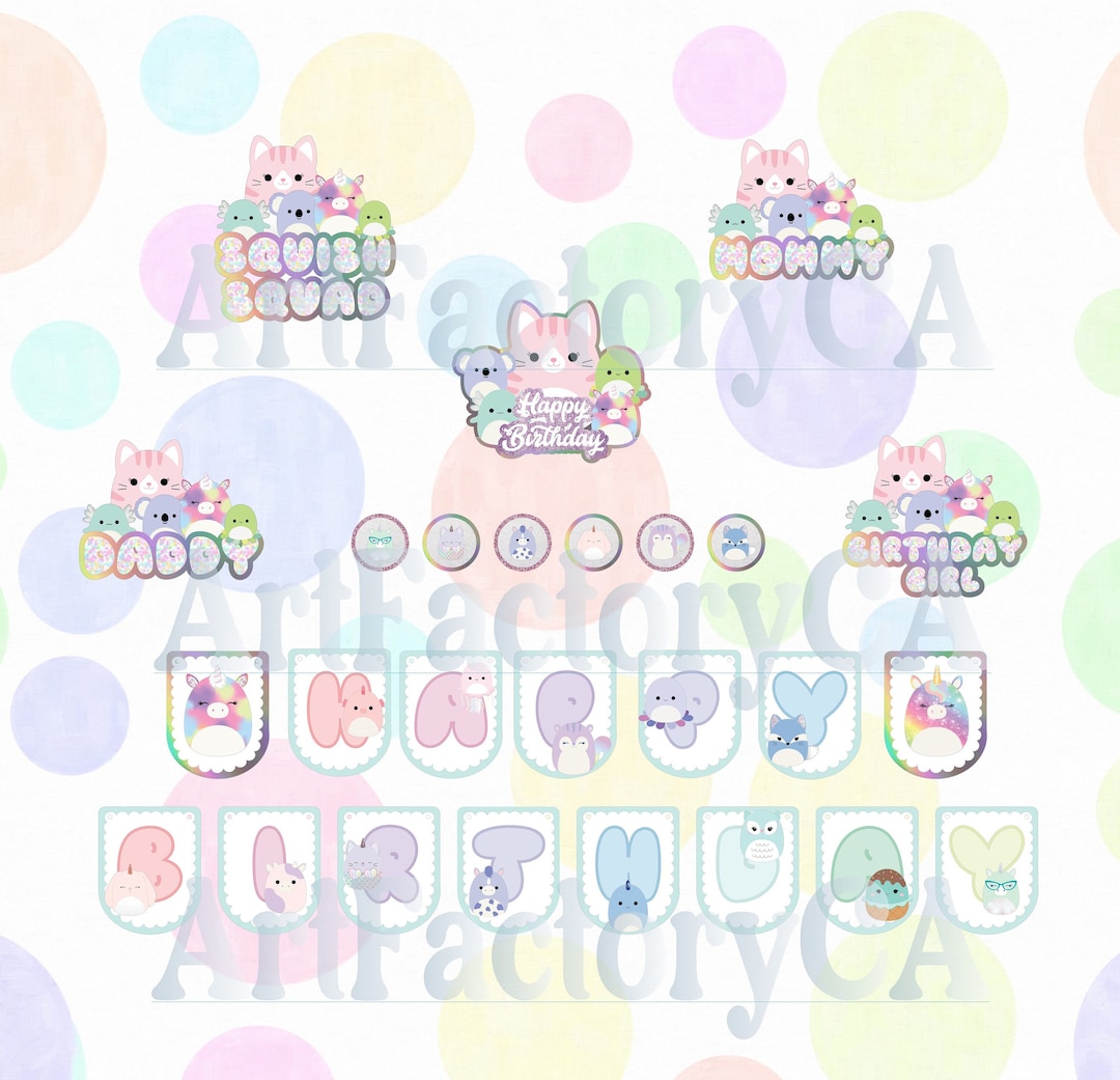 Squishmallow Party BUNDLE Cake Topper, Banner, Cupcake Toppers, T-shirt ...