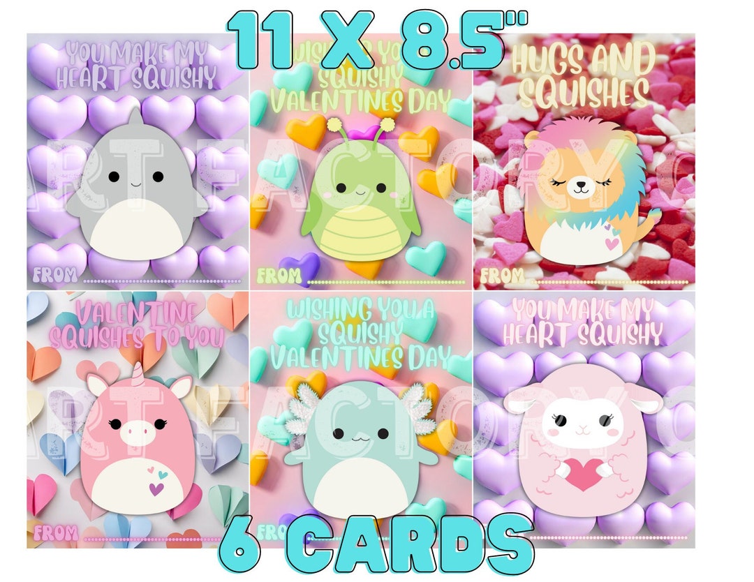Squishmallow Colorful Valentine Cards, Ready to Print Digital File ...