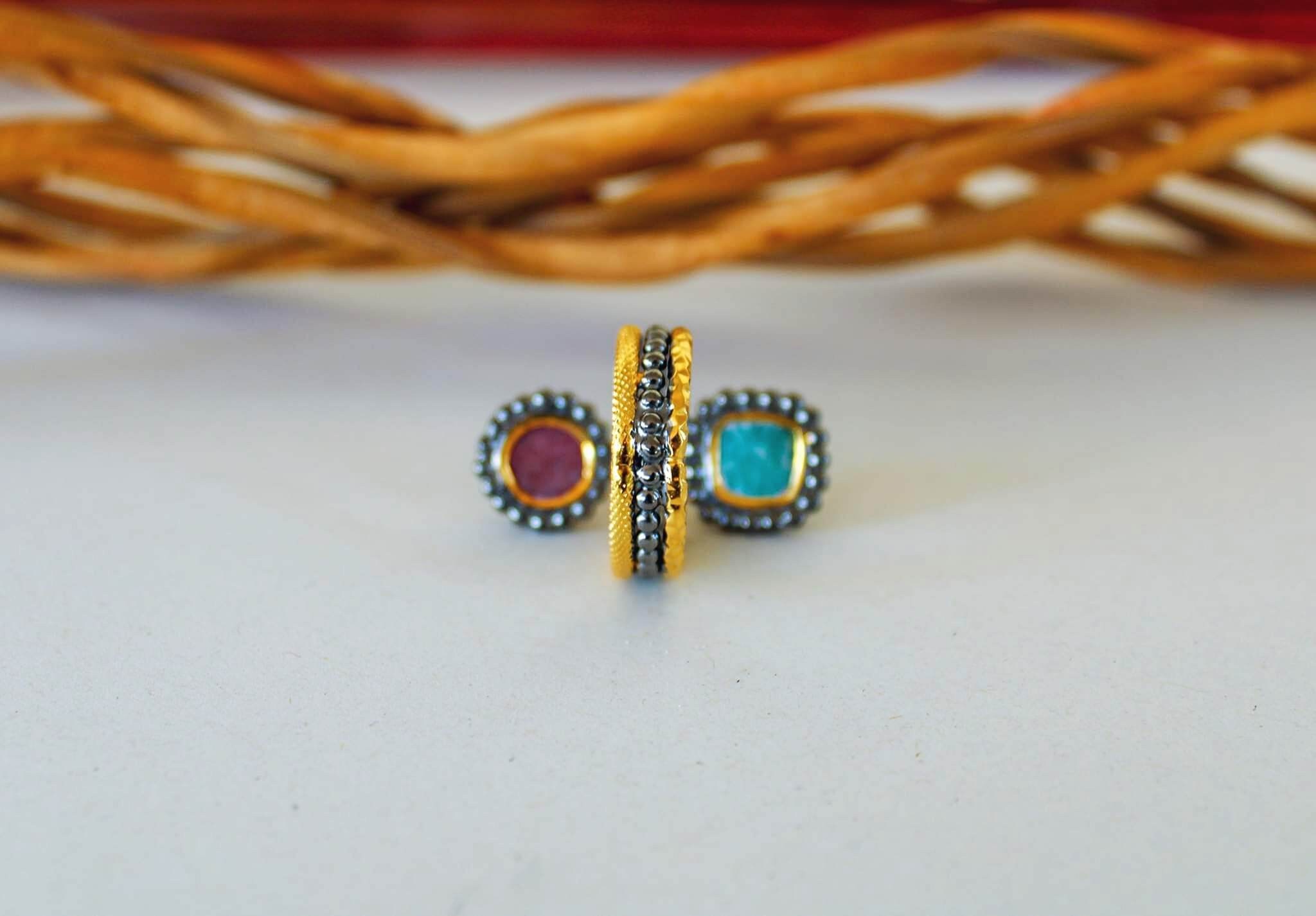 Double Stone Ring,circles Ring,ruby Stone Ring, Handmade Silver Ring ...