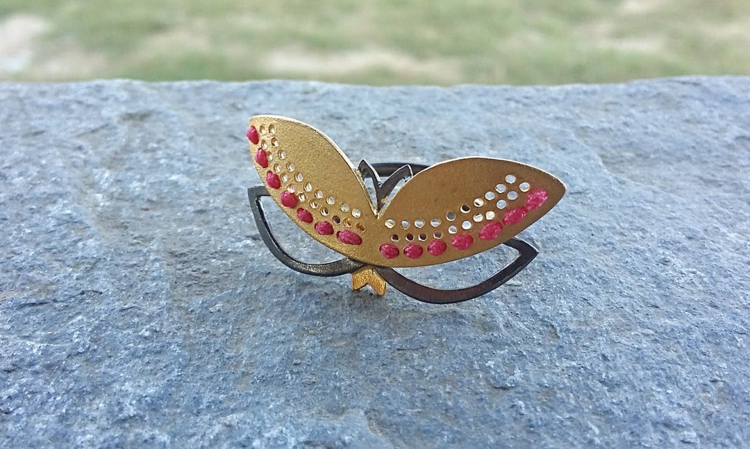 Butterfly Ring,silver Butterfly Ring,embroidered Ring,handcrafted ...
