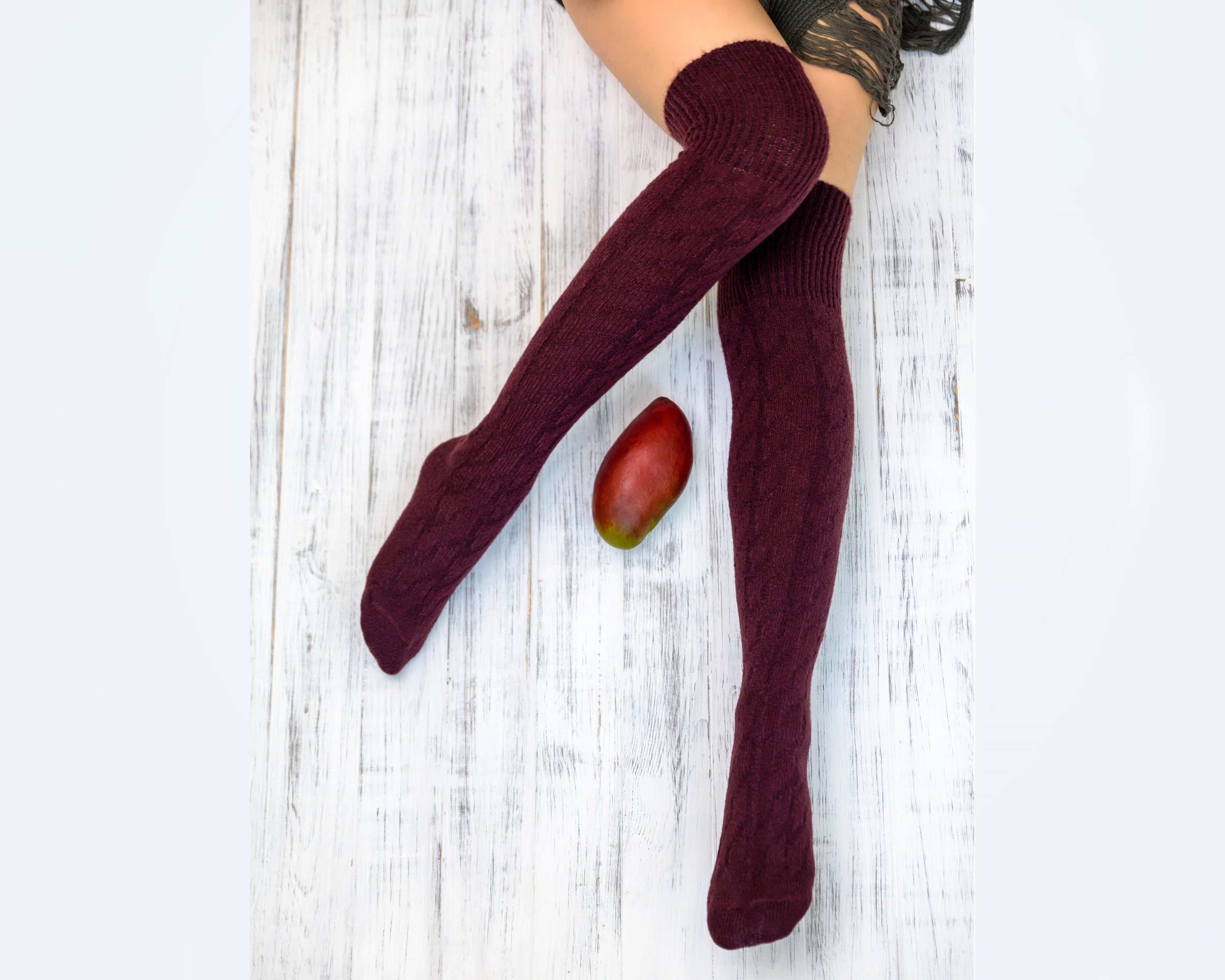 Wool Socks Thigh High Socks Gray Knee High Socks Winter Knit Sock Long ...
