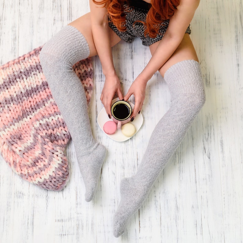 Wool Thigh High Socks Black Over the Knee Socks Women Long | Etsy