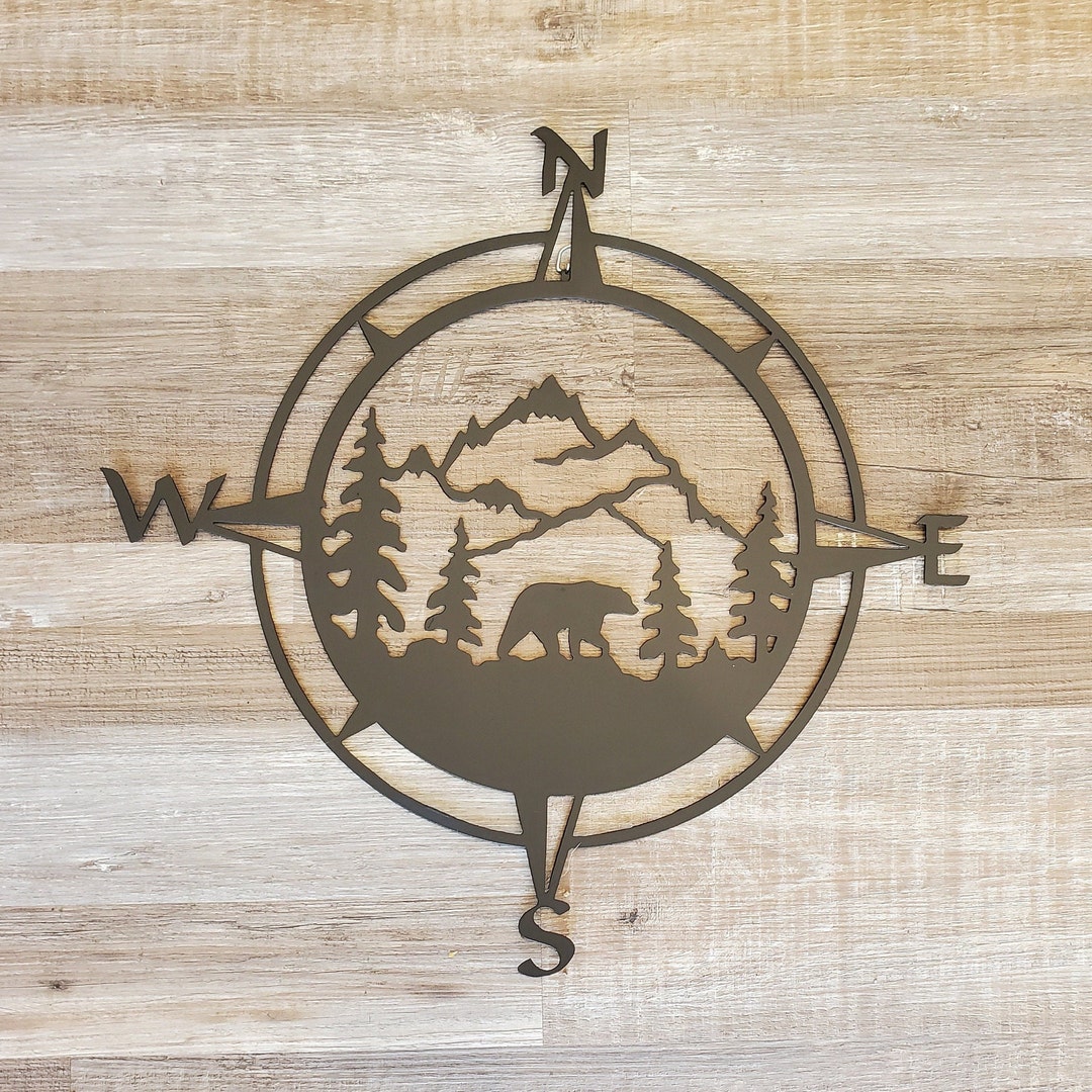 Nautical Star and Compass Metal Cutout Sign, Bear in the Mountain Woods ...
