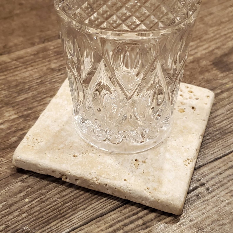 Natural Stone Travertine Tile Coaster Set, Square Barware Coaster Gift ...