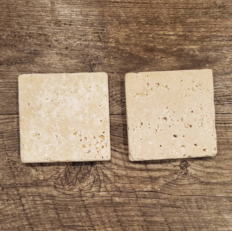Natural Stone Travertine Tile Coaster Set, Square Barware Coaster Gift ...