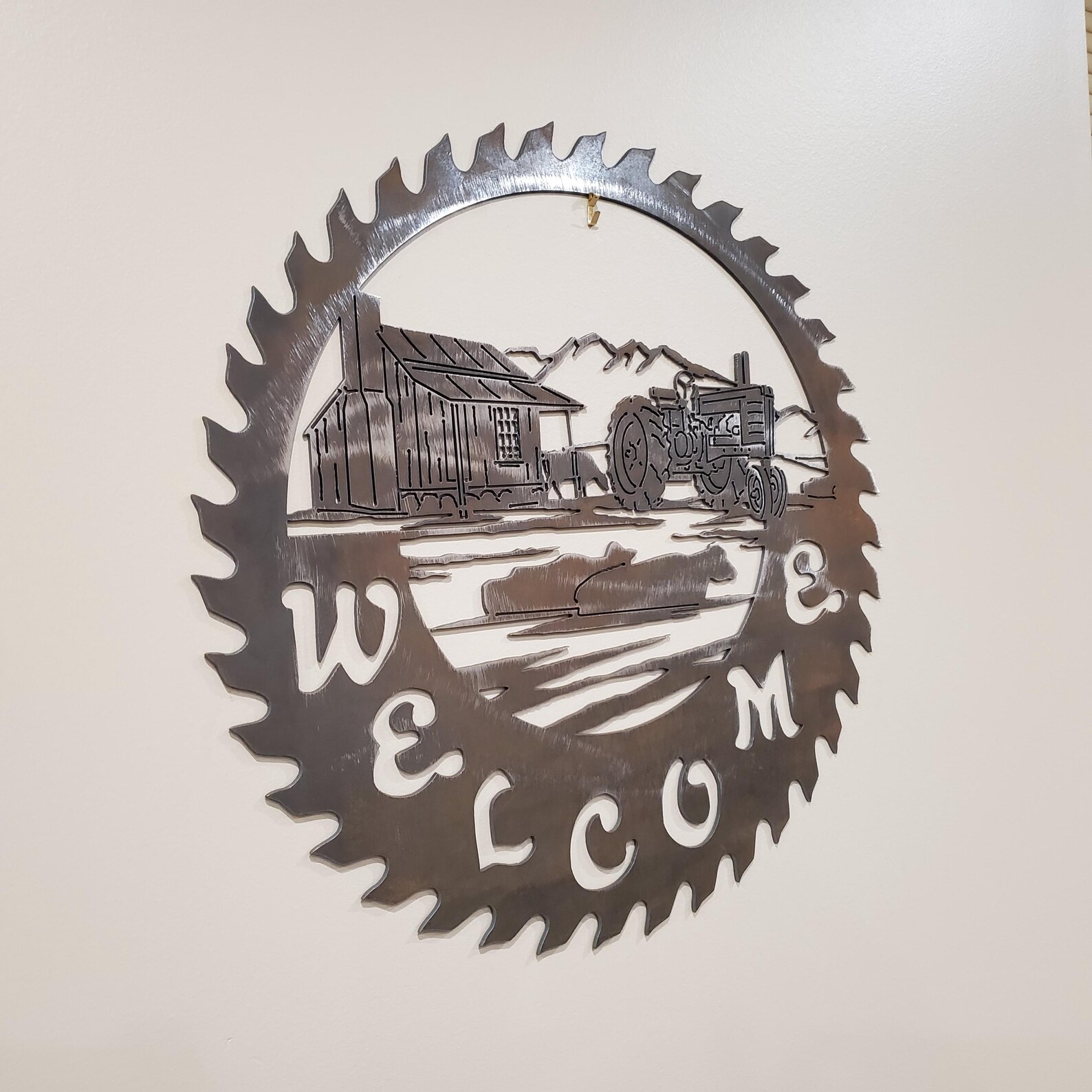 Welcome Circular Saw Blade Steel Cutout Wall Decor, Welcome Metal ...