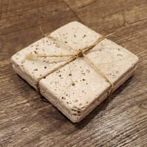 Stone Tile Coaster Set, Square Travertine Coaster Gift Set, Natural ...