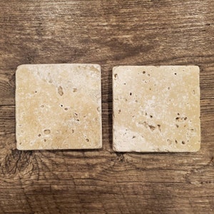 Stone Tile Coaster Set, Square Travertine Coaster Gift Set, Natural ...