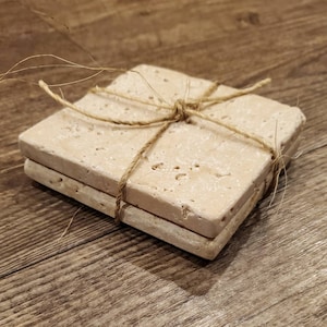 Stone Tile Coaster Set, Square Travertine Coaster Gift Set, Natural ...