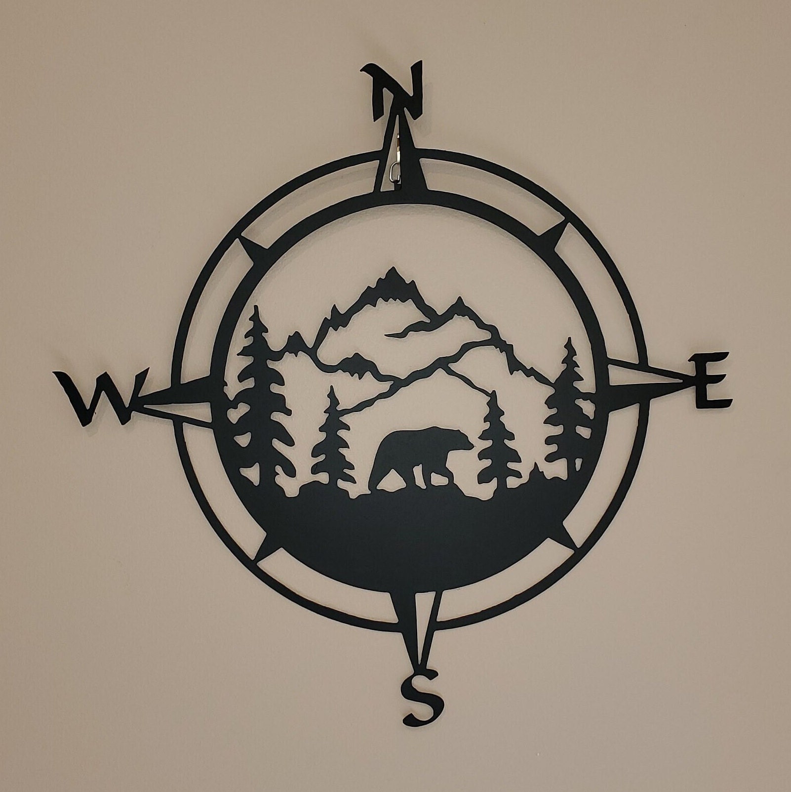 Nautical Star and Compass Metal Cutout Sign, Bear in the Mountain Woods ...