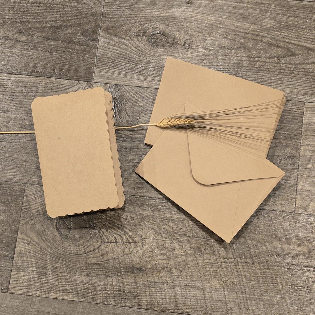 Kraft Brown Scalloped A7 Cardstock Set: 7x5 Blank Cards With Matching ...