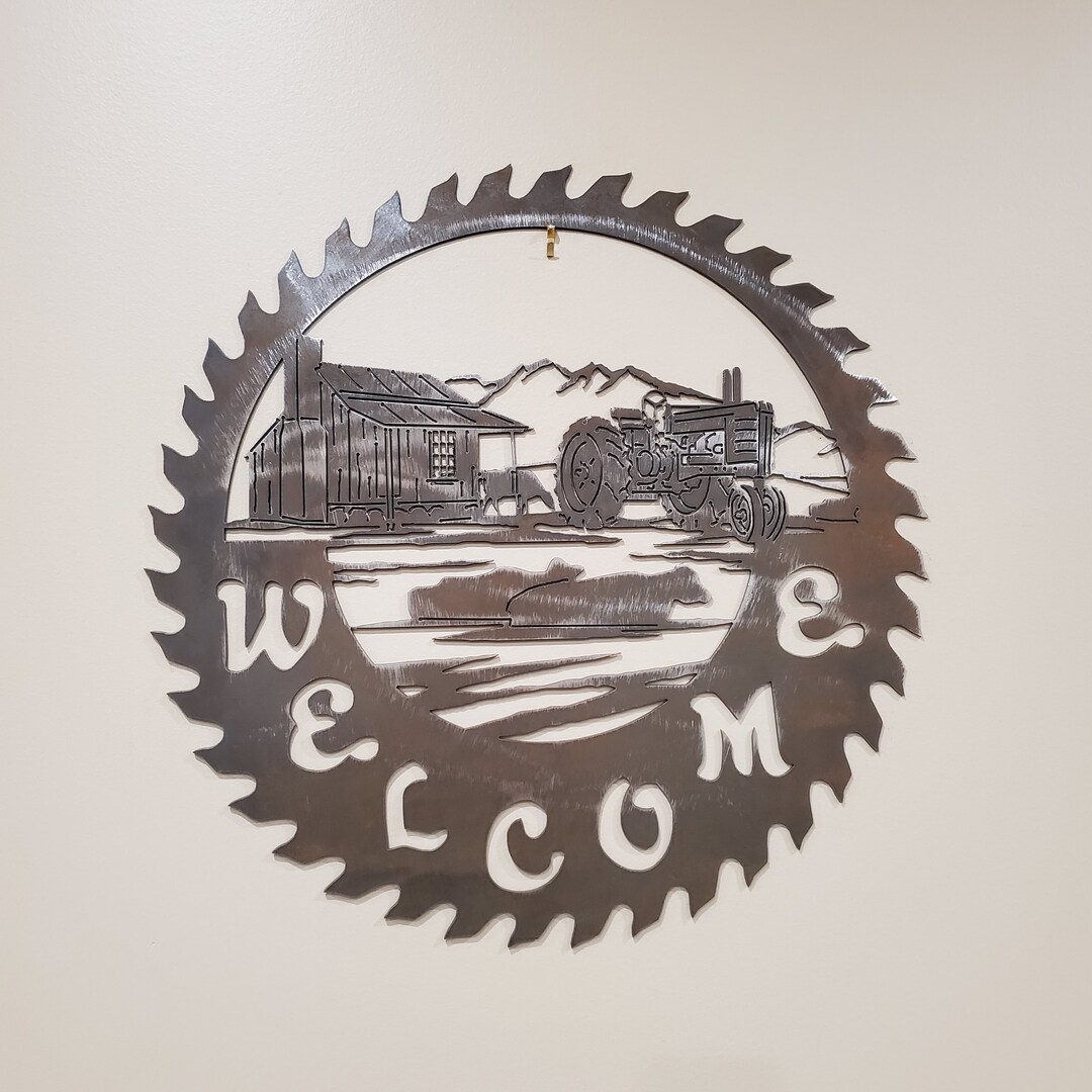 Welcome Circular Saw Blade Steel Cutout Wall Decor, Welcome Metal ...