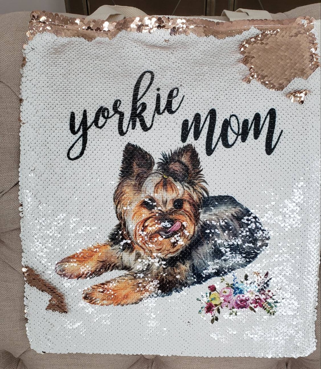 Yorkie Mom Mermaid Sequin Tote Bag Color Choice. Ships Free - Etsy