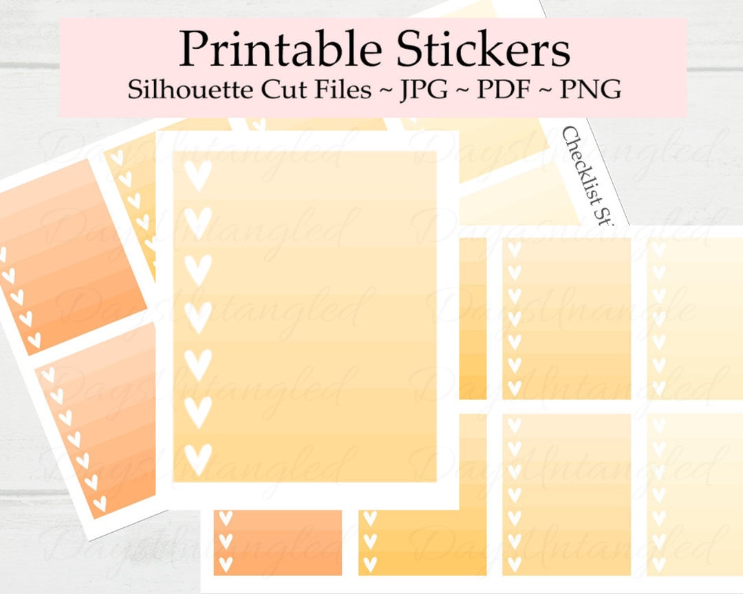 Orange Printable Checklist Planner Stickers Functional Ombre Heart ...