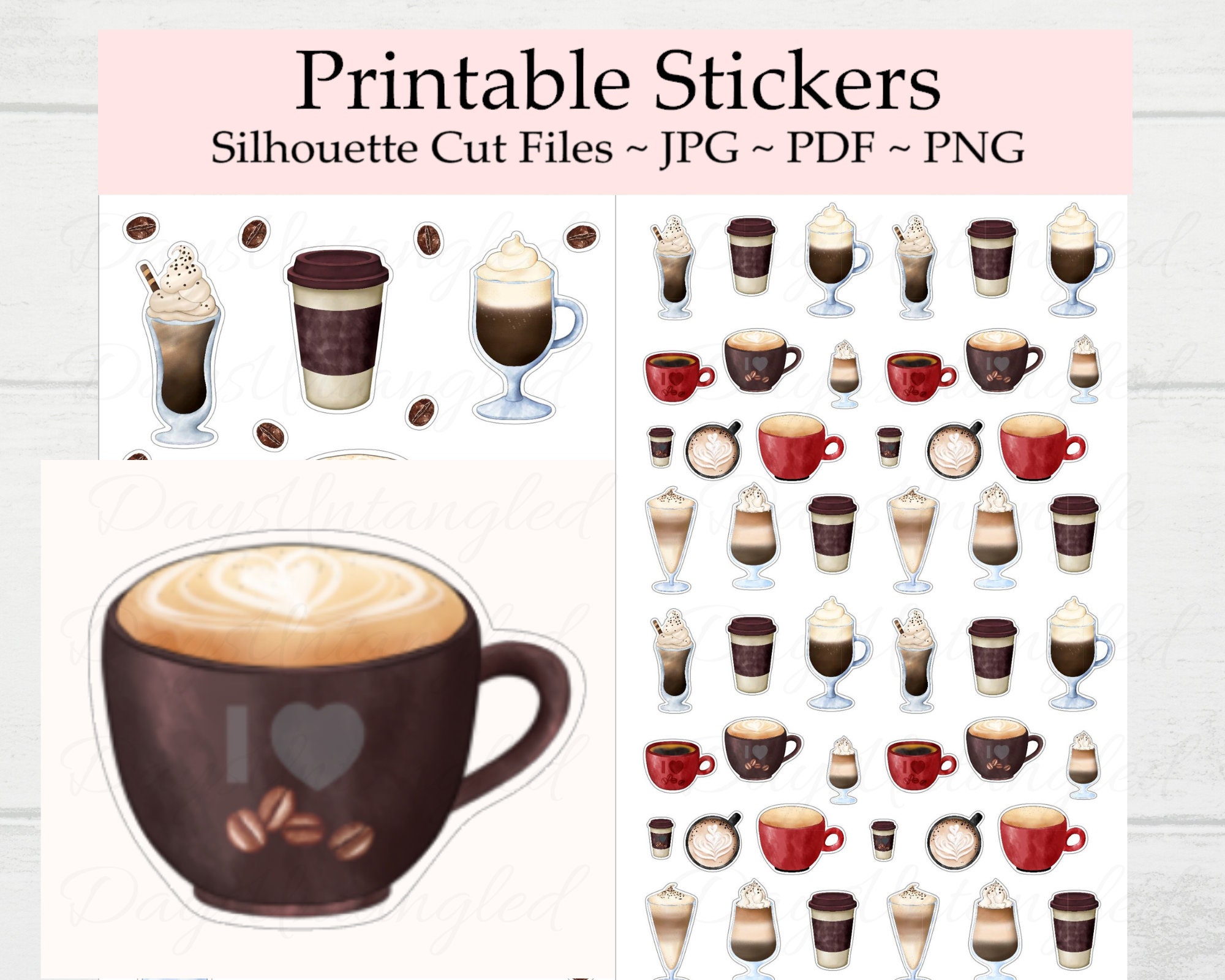 Printable Coffee Stickers Deco Stickers big and Small for - Etsy