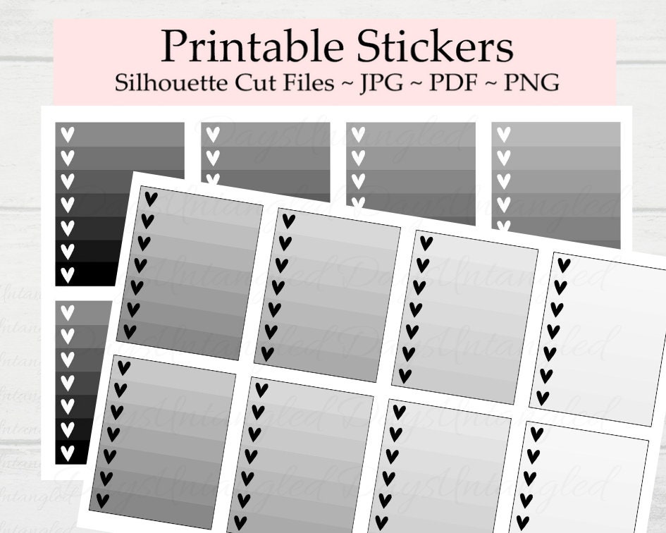 Black and Gray Printable Checklist Planner Stickers Ombre Heart Lists ...