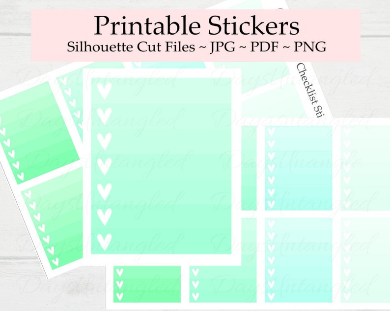 Mint Green Printable Checklist Planner Stickers Ombre Heart Checklists ...