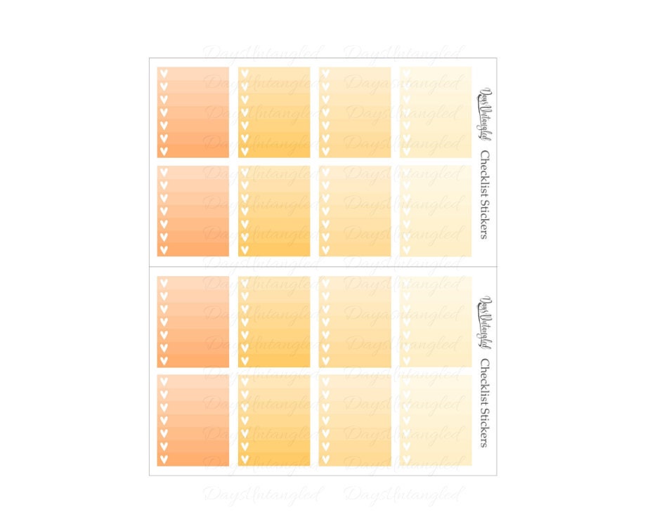 Orange Printable Checklist Planner Stickers Functional Ombre Heart ...