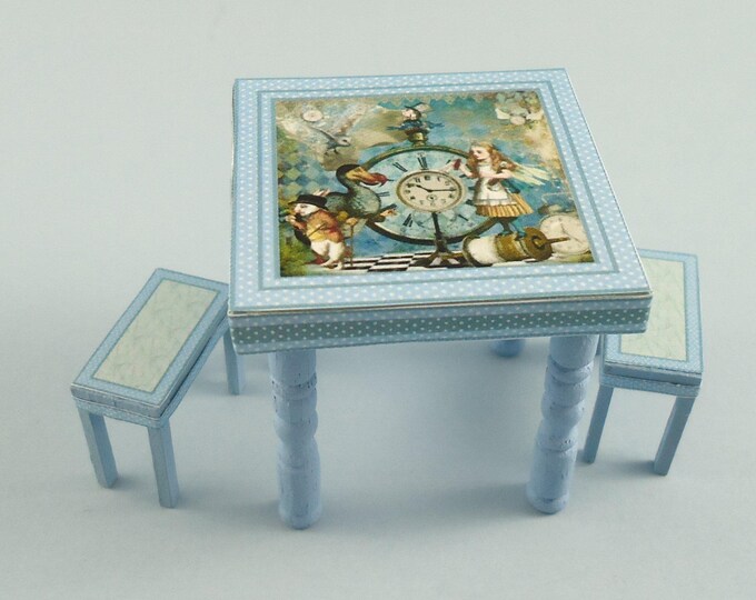 Dollhouse Miniature - Child's Table and Bench Set - Etsy