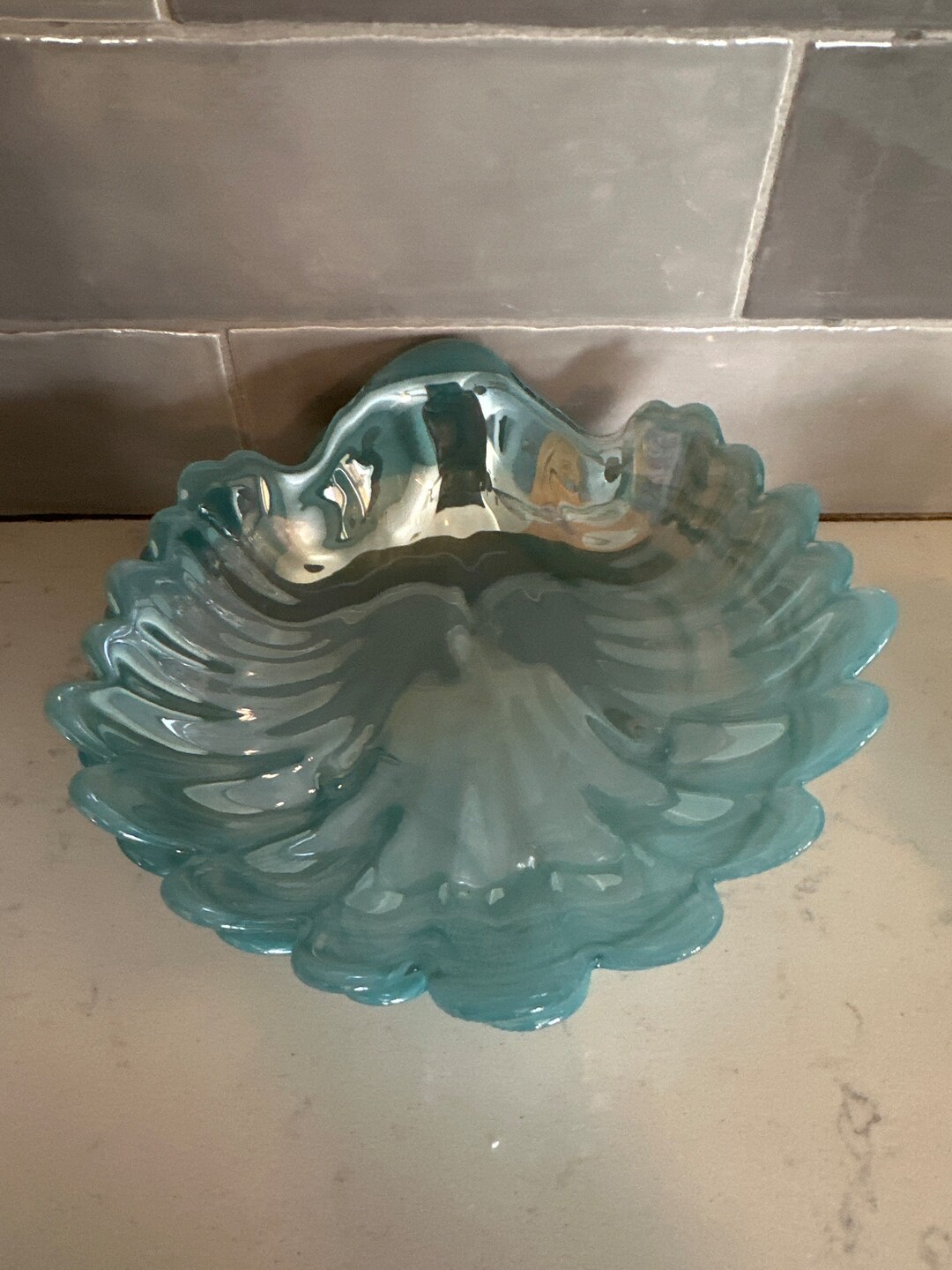 Sea Shell Aqua Blue Glass Bowls - Etsy