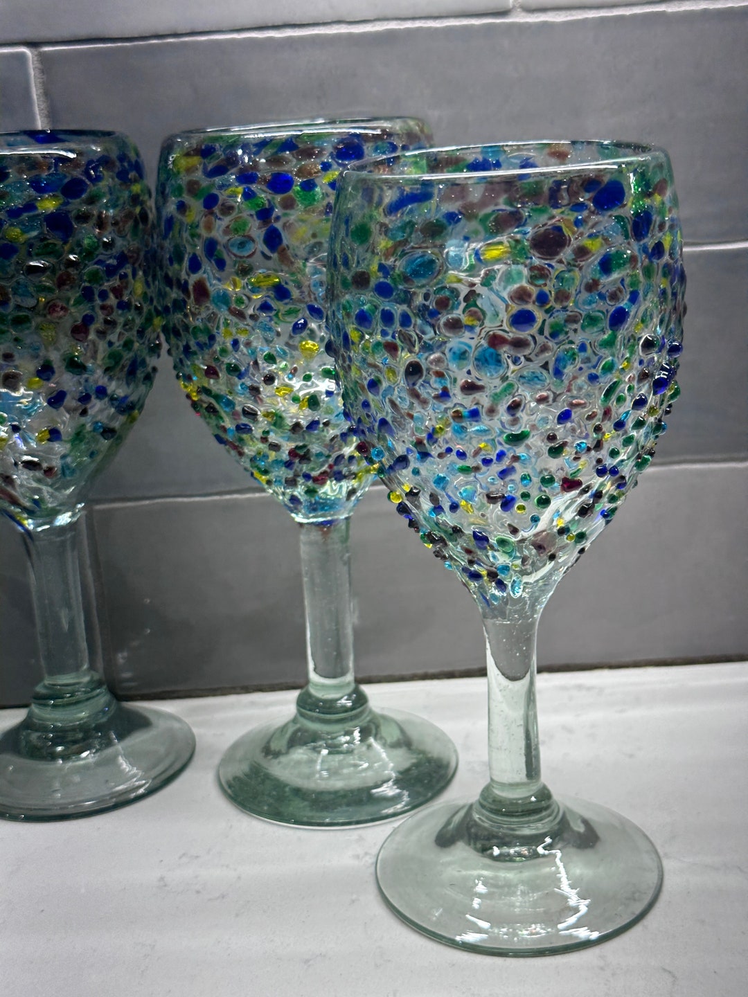 Hand Blown Mexican Confetti Goblets - Etsy