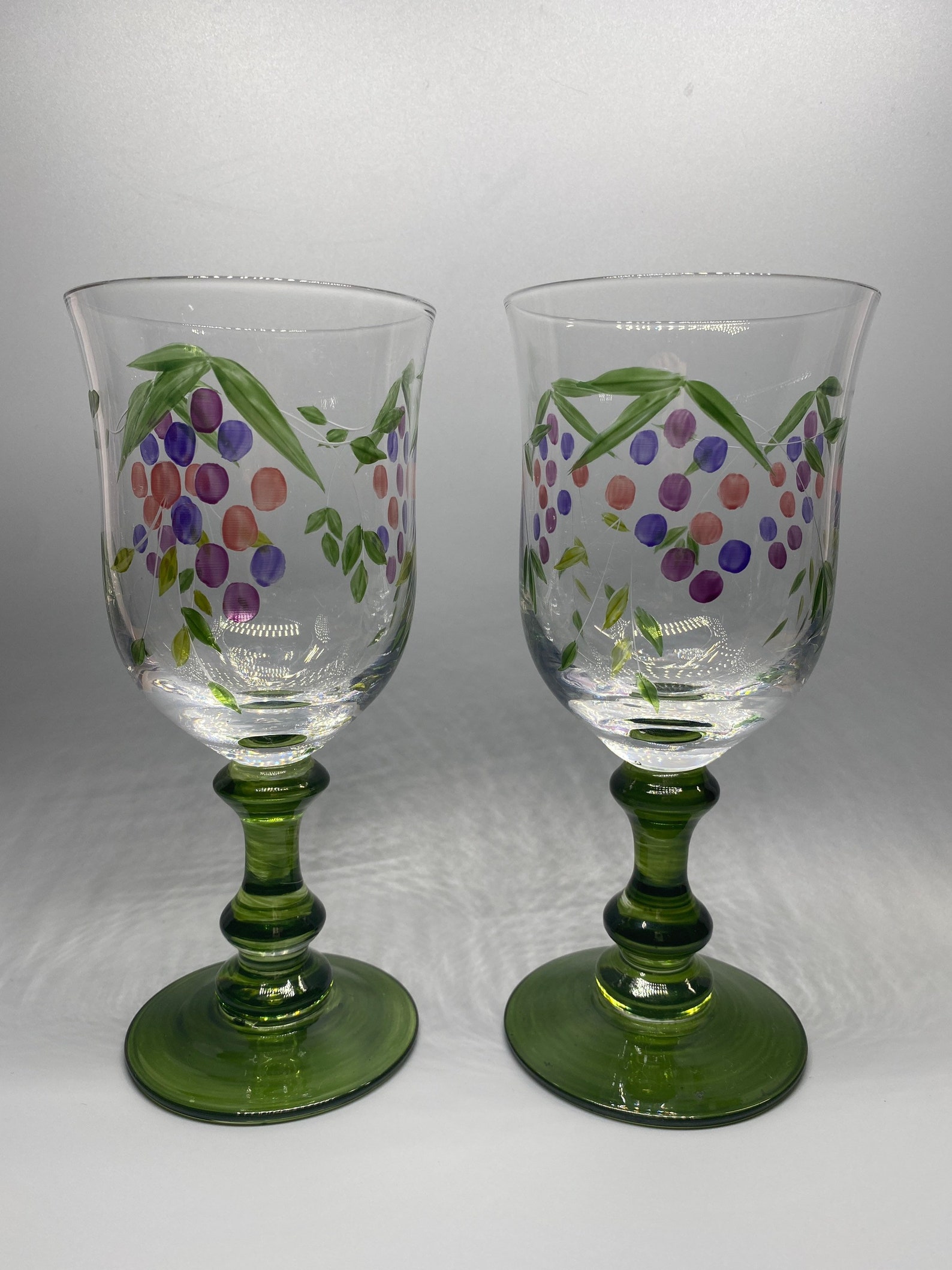 Handpainted Etched Green Stem Glasses | Etsy