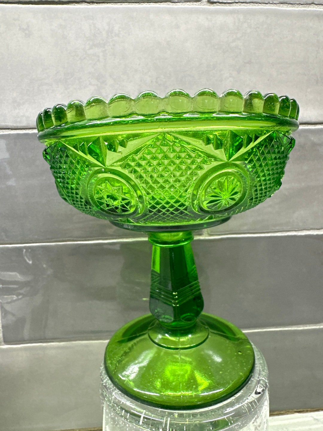 Victorian Pattern Glass Emerald Green Beveled Star Compote - Etsy