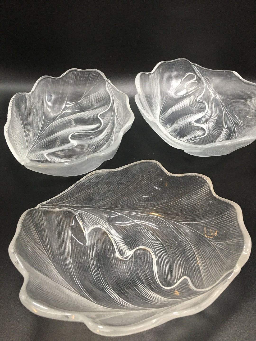 Frosted Leaf Glass Bowls - Etsy