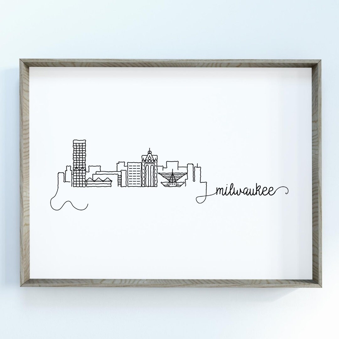Milwaukee City Skyline Print | Minimalist Black & White Wall Art ...