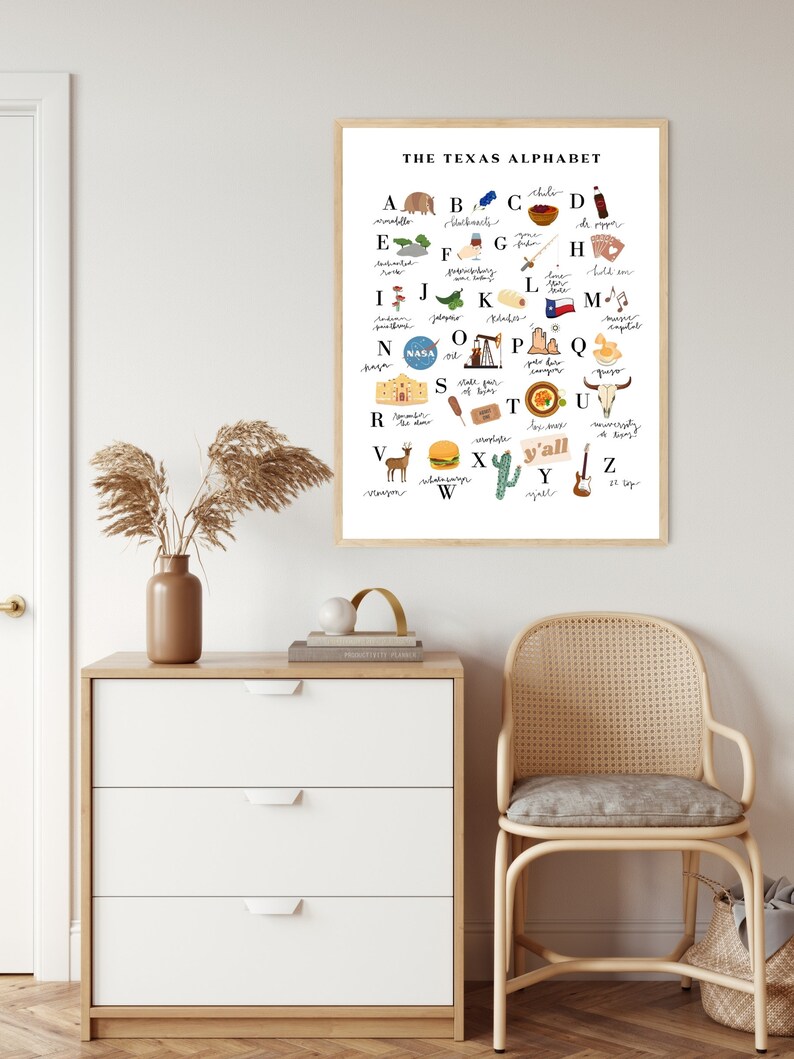 Texas Alphabet Print cursive State of Texas Wall Art Print | Etsy