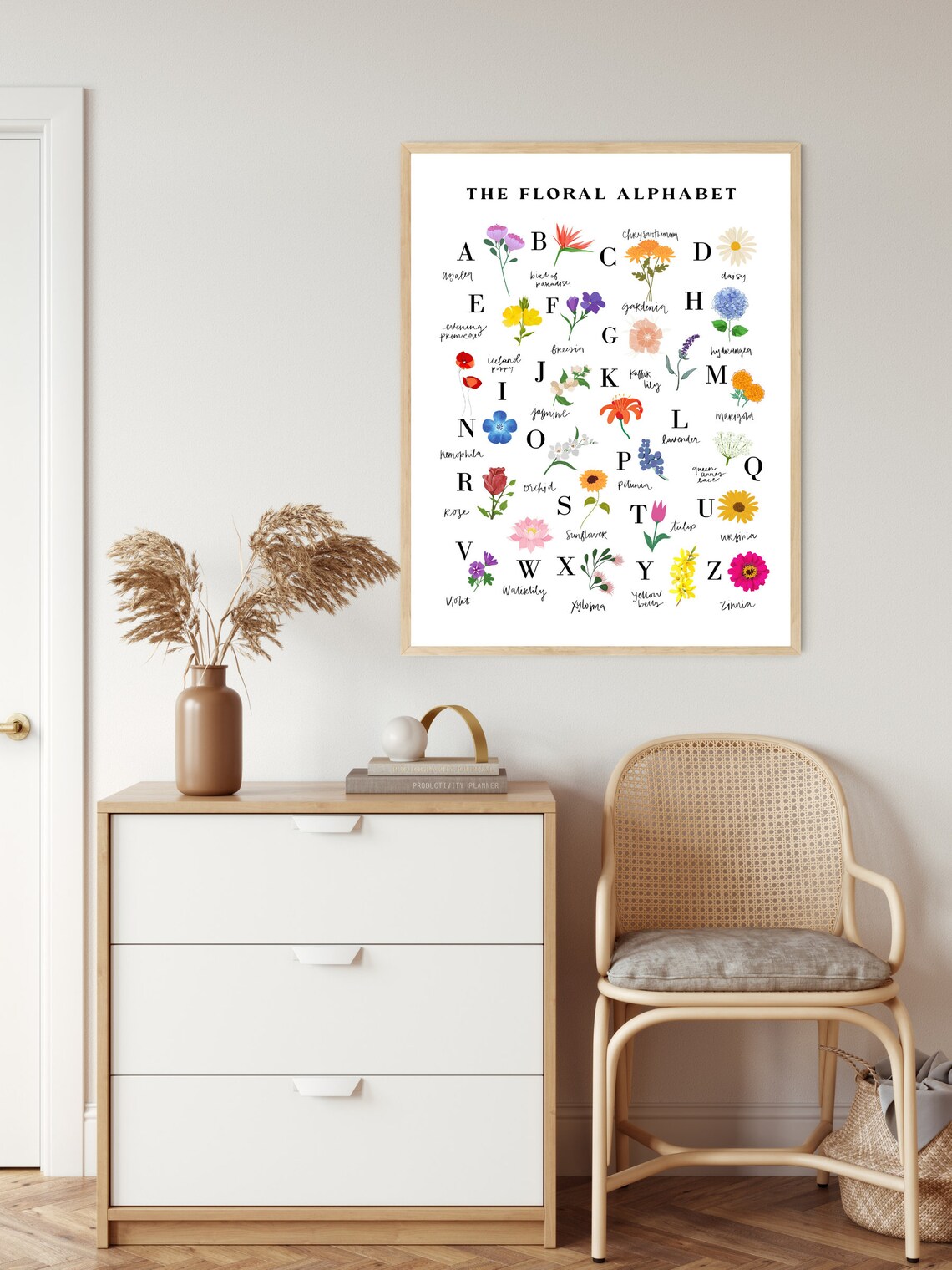 Floral Alphabet Print (cursive) | Flowers/floral/gardening Abc's Art ...