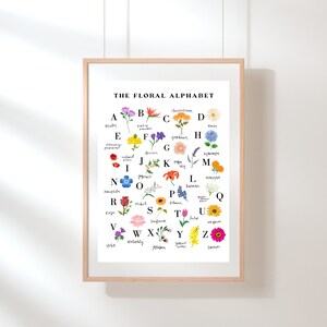 Floral Alphabet Print (cursive) | Flowers/floral/gardening Abc's Art ...