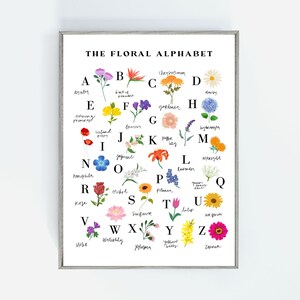 Floral Alphabet Print (cursive) | Flowers/floral/gardening Abc's Art ...