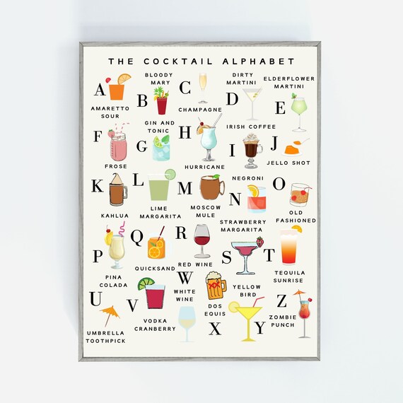 The Cocktail Alphabet Bar Cart/Wall Decor Cocktail | Etsy