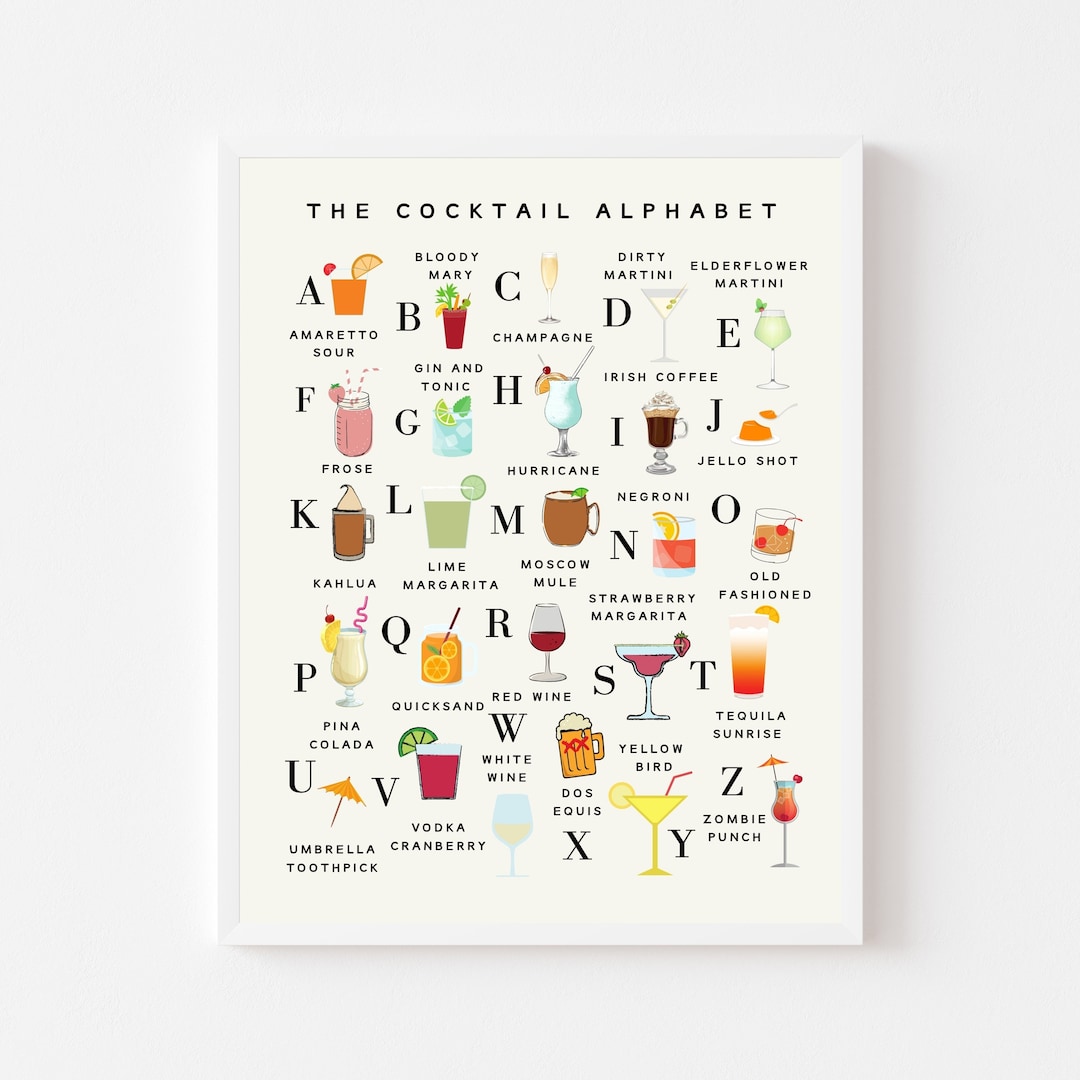 The Cocktail Alphabet | Bar Cart/wall Decor | Cocktail Abc's Digital ...