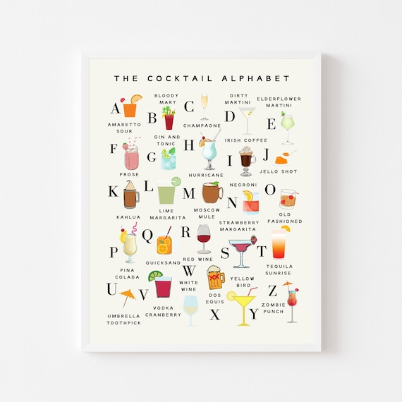 The Cocktail Alphabet Bar Cart/wall Decor Cocktail | Etsy