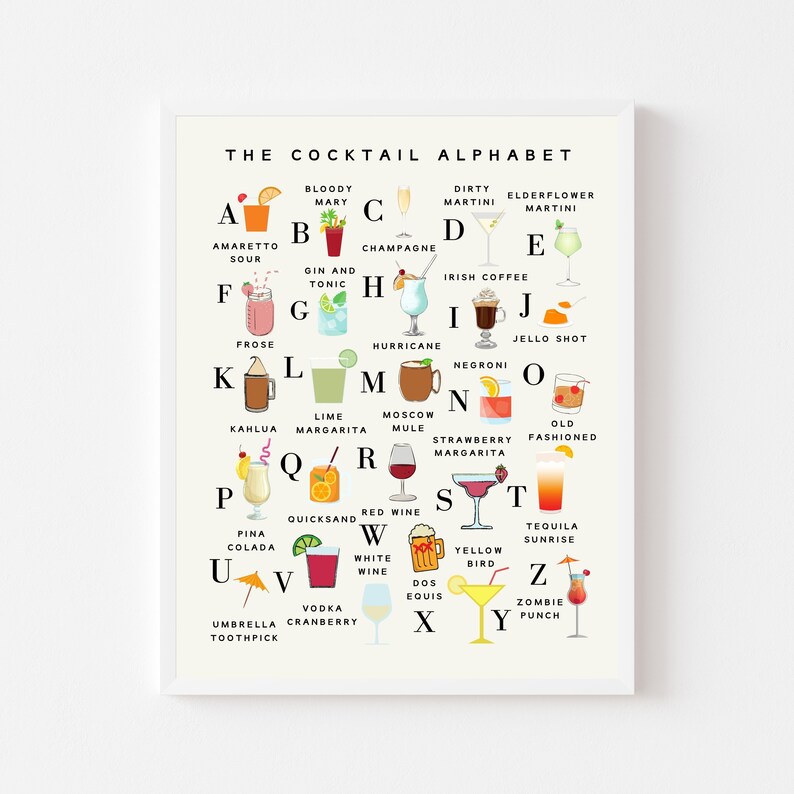 The Cocktail Alphabet | Bar Cart/wall Decor | Cocktail Abc's Digital ...