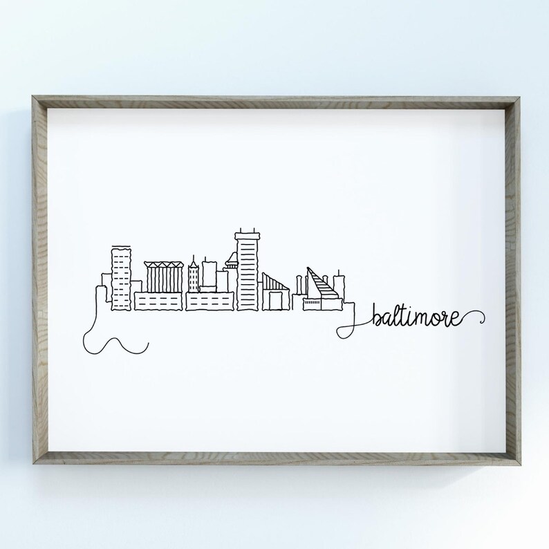 Baltimore City Skyline Print | Minimalist Black & White Wall Art ...