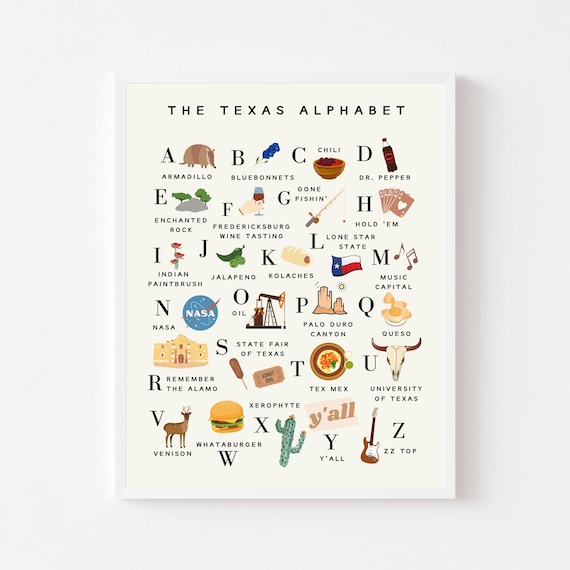 Texas Alphabet Print State of Texas Wall Art Print Texas - Etsy