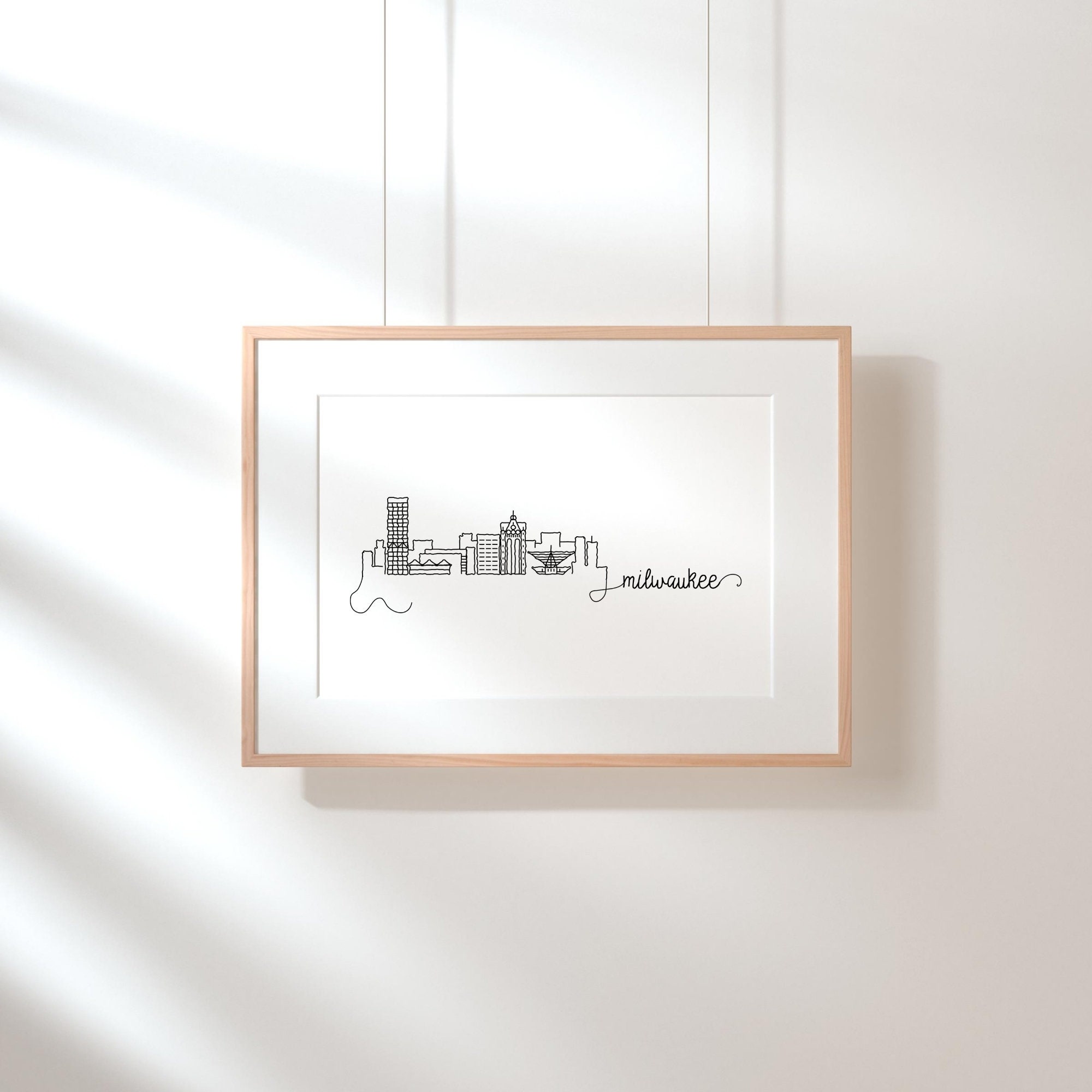 Milwaukee City Skyline Print | Minimalist Black & White Wall Art ...