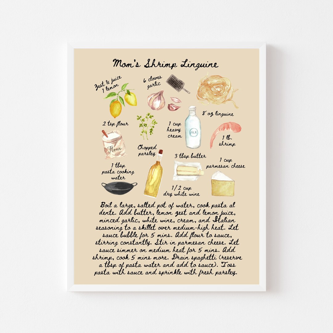 Custom Illustrated Family Recipe | Watercolor Recipe Digital Downloads ...