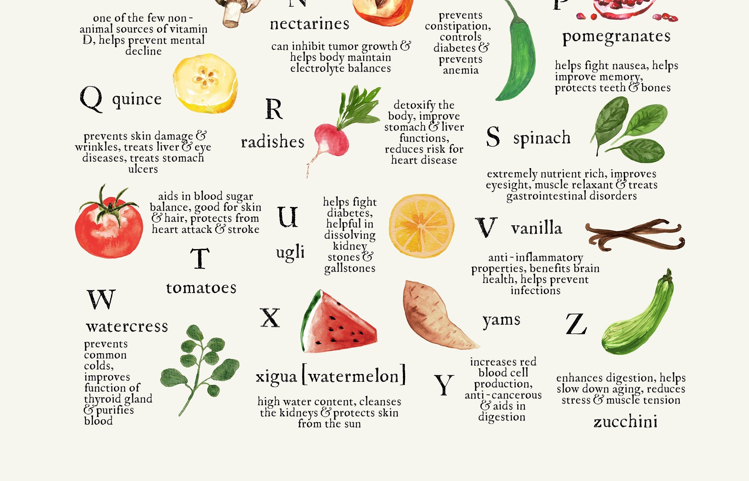 Fruit & Vegetable Alphabet Print | Produce/fruit Vegetable Abc's Poster ...