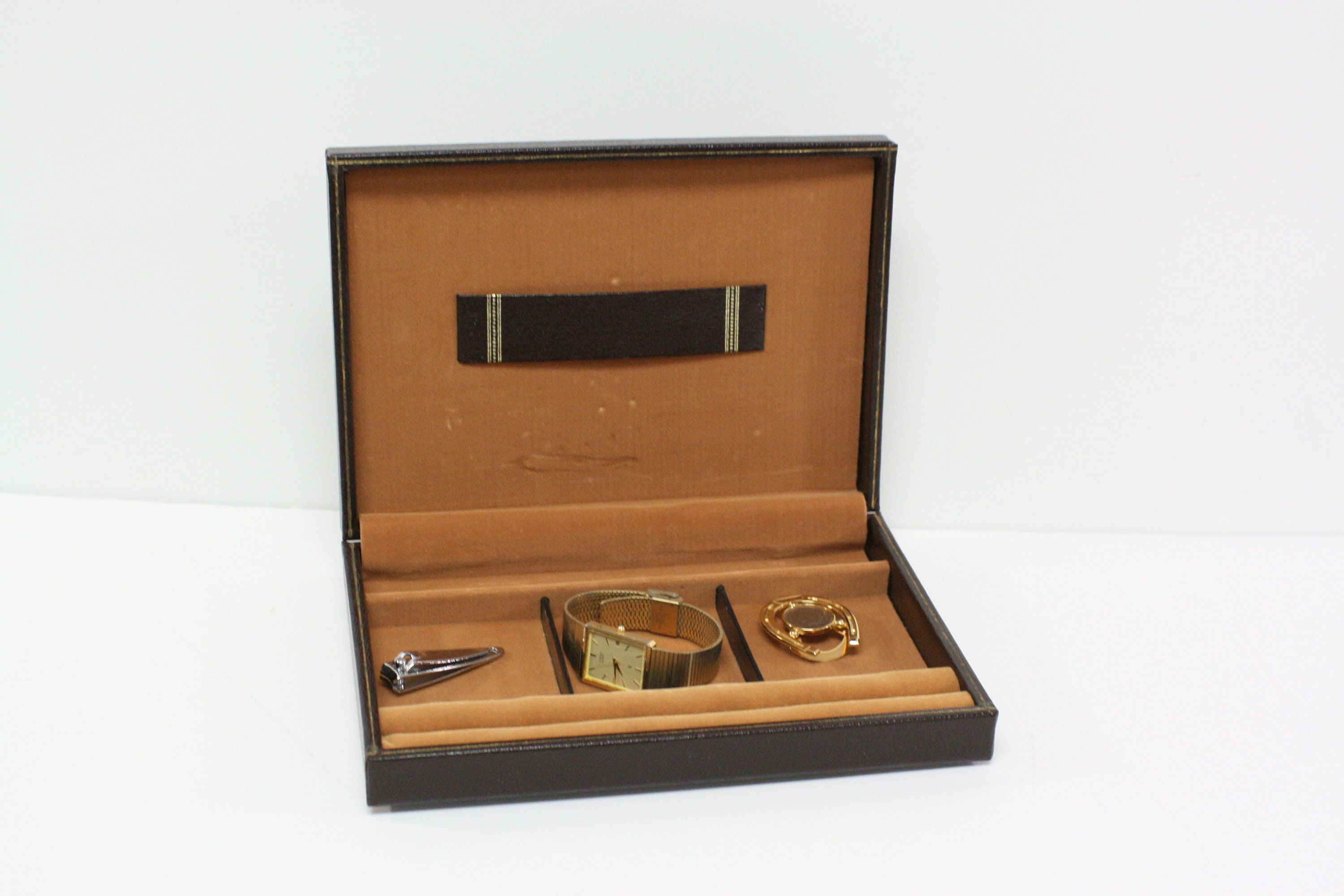Vintage Prince Gardner Men's Jewelry Box/brown Leatherette Men's Valet ...